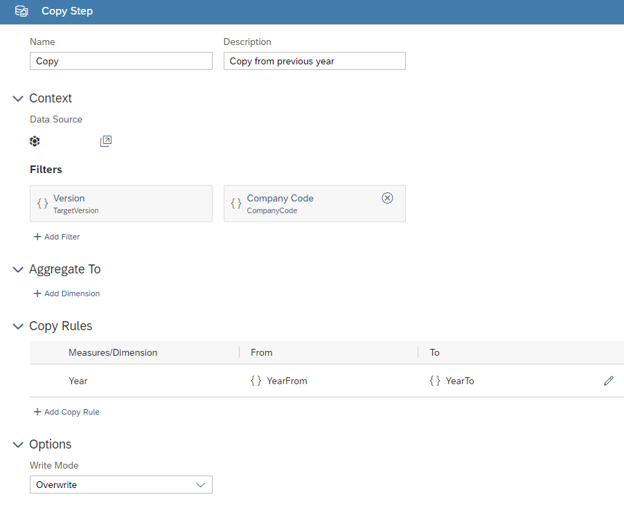 SAP Analytics Cloud planning functions: Fill values of a data action